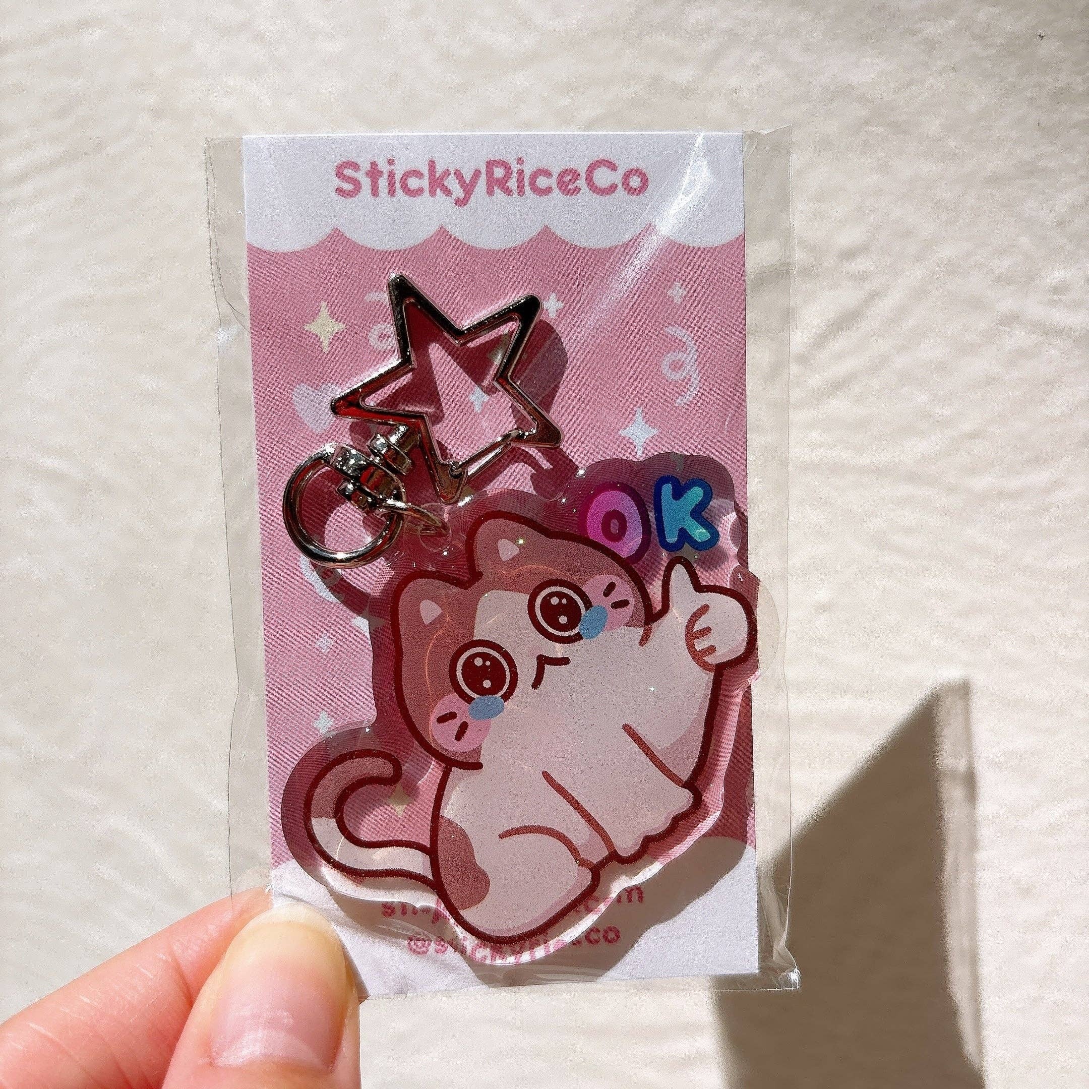 OK Cat Meme Glitter Keychain | Strawberry Moon Anime